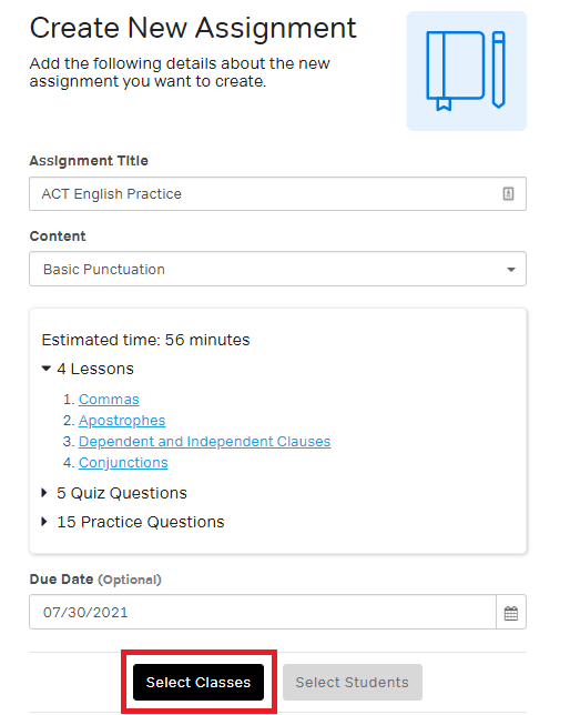 How do I create an assignment for a class?