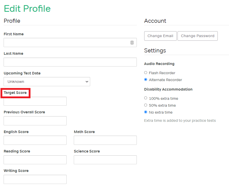 How can students enter a target score?