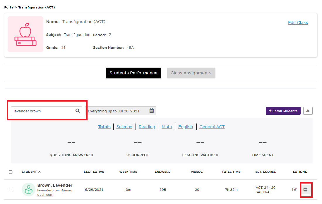 How do I unenroll a student from a class?